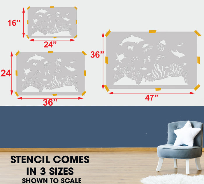 CORAL REEF, Nursery & Kids Room Stencil - Sea life Under The Sea, Wall ...