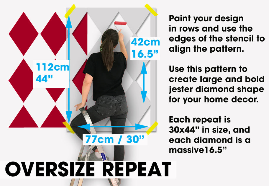 JESTER OVERSIZE Wall Decor Stencil, Harlequin Diamonds Geometric ...