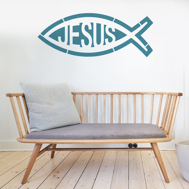 Jesus Fish Symbol Stencil, Religious Christian Home Wall Decor ...