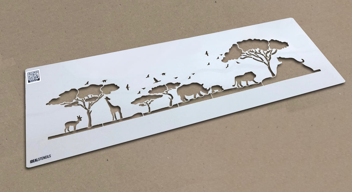 SAVANNAH Safari Animals Wall Border Stencil, Savanna style Border ...