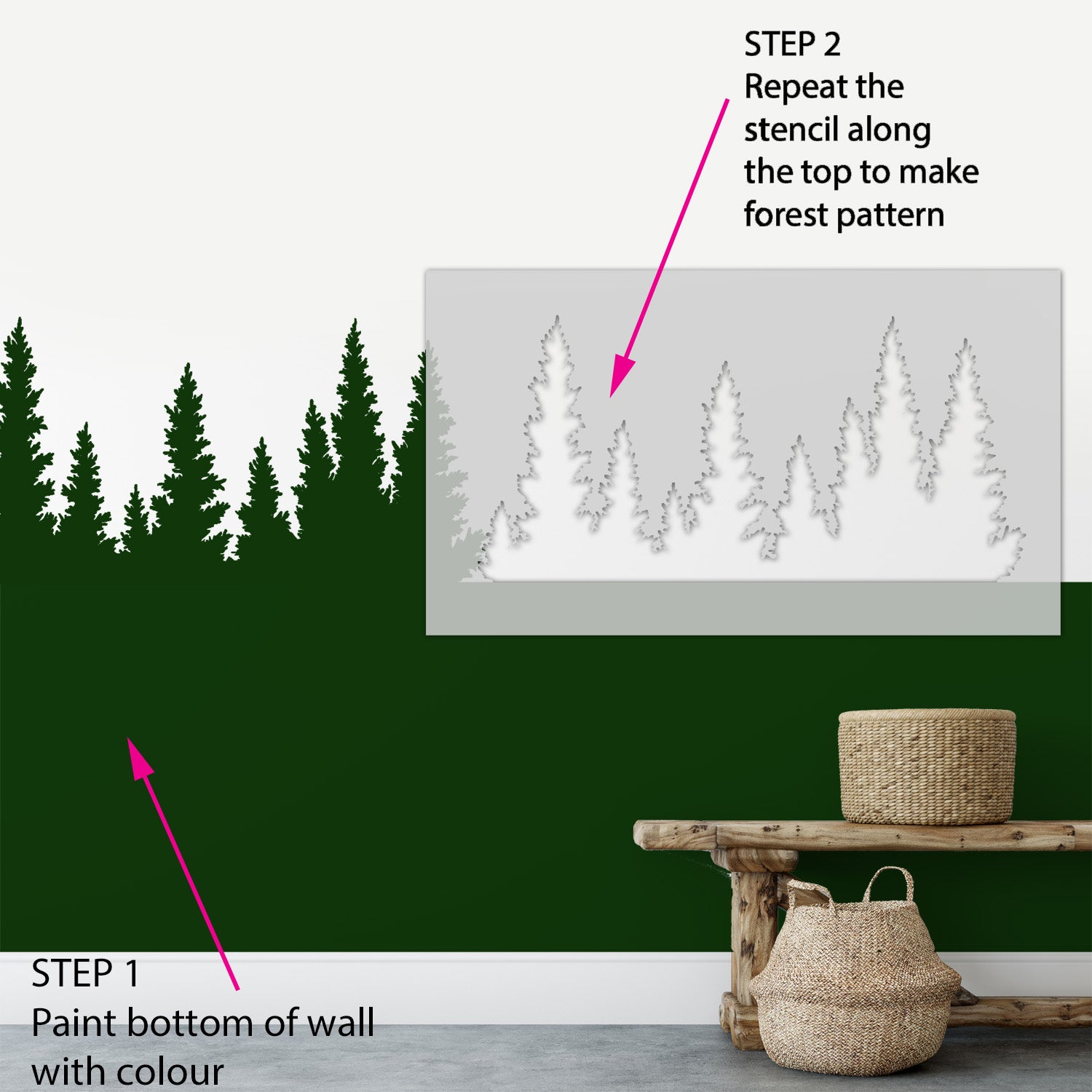 Pine Forest Silhouettes Nursery Room Stencil, Reusable, Forest Wall ...