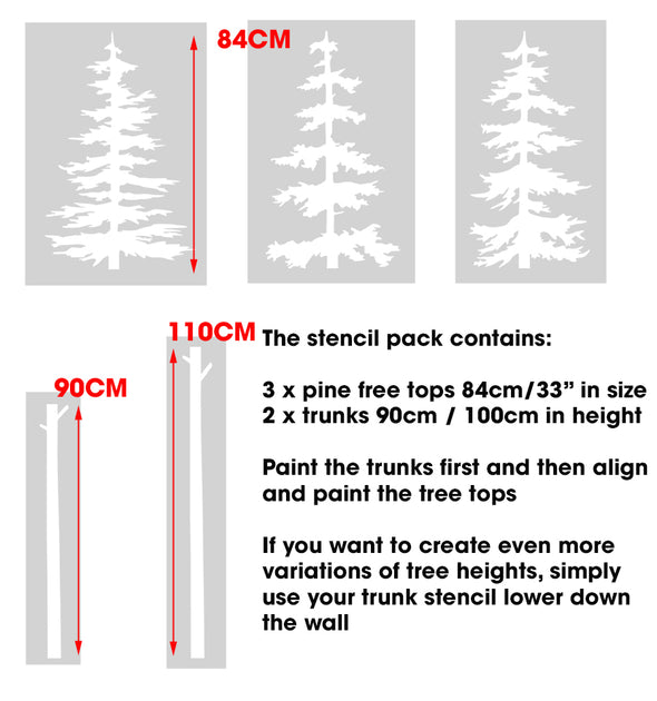 PINE FOREST Wall Mural Stencil Set, Large Woodland Pine Trees ...