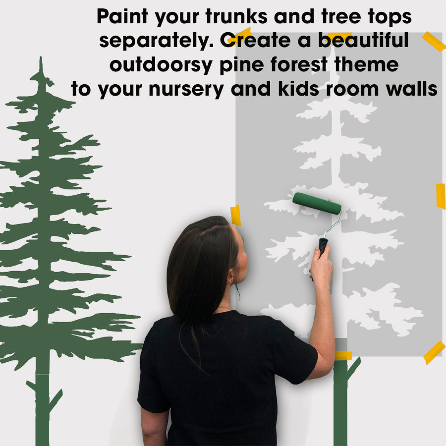 PINE FOREST Wall Mural Stencil Set, Large Woodland Pine Trees ...