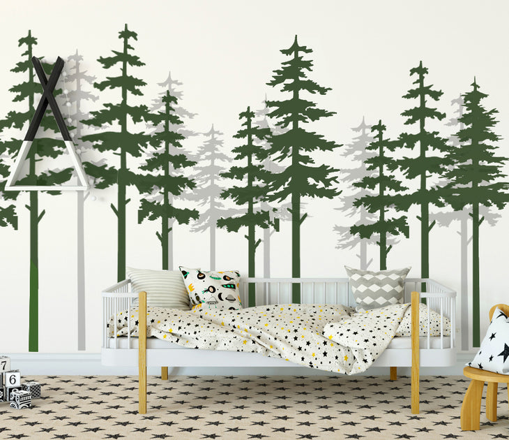 PINE FOREST Wall Mural Stencil Set, Large Woodland Pine Trees ...