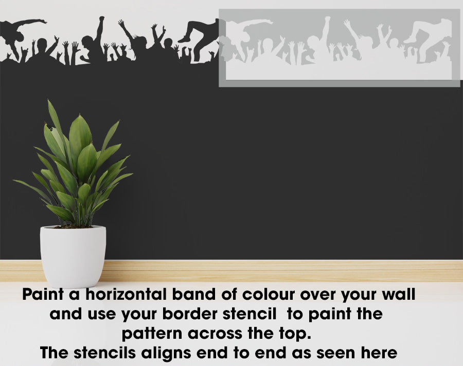 Rock Festival Crowd Wall Painting Stencil, Music Convert Crowd Stencil ...