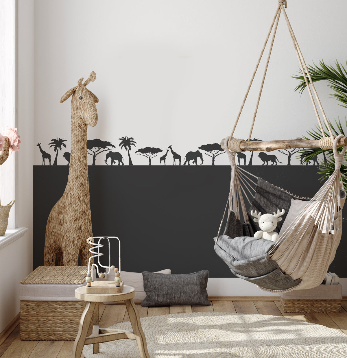 Safari Animals Wall Border Stencil, African Desert with Trees Boho ...