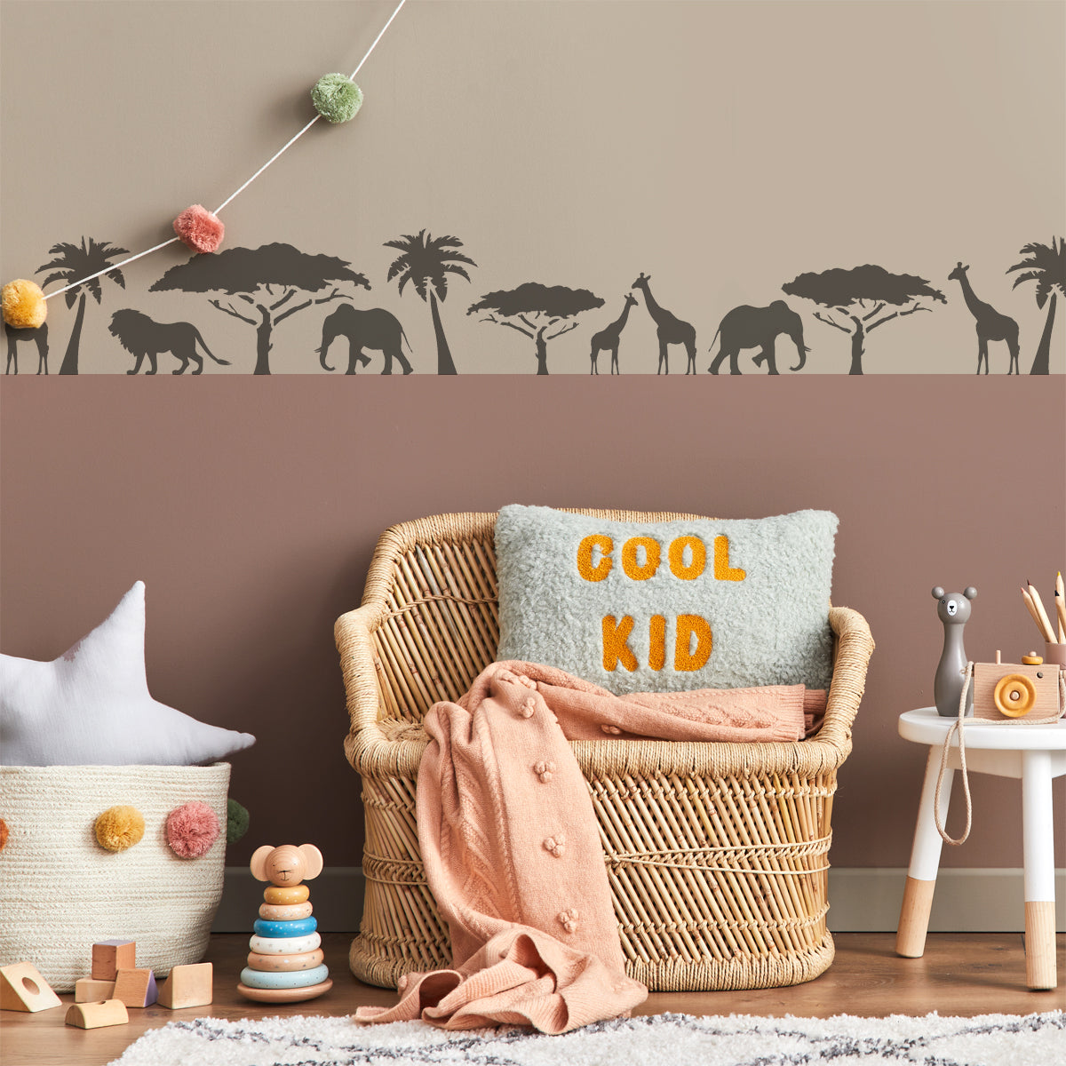 Safari Animals Wall Border Stencil, African Desert with Trees Boho ...