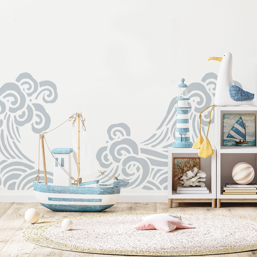 Ocean Wave Wall Stencil Symmetrical Waves Stencil | Kristie Taylor