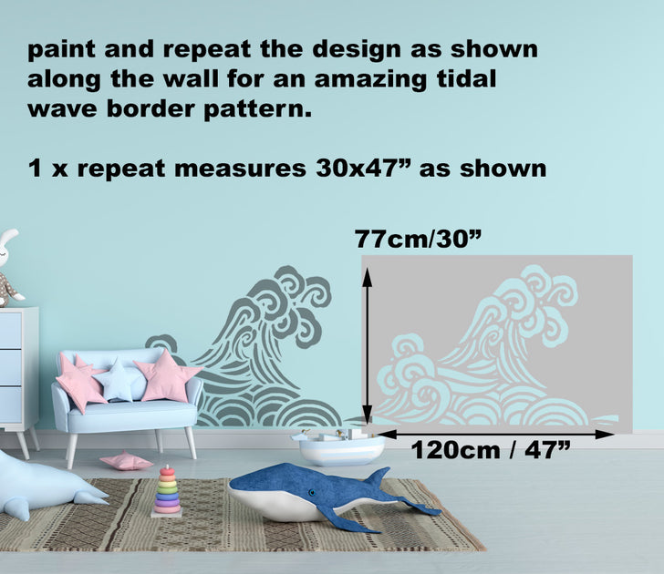 WILD WAVES Wall Border Stencil, Paint Decorative Wave Pattern, Beach ...