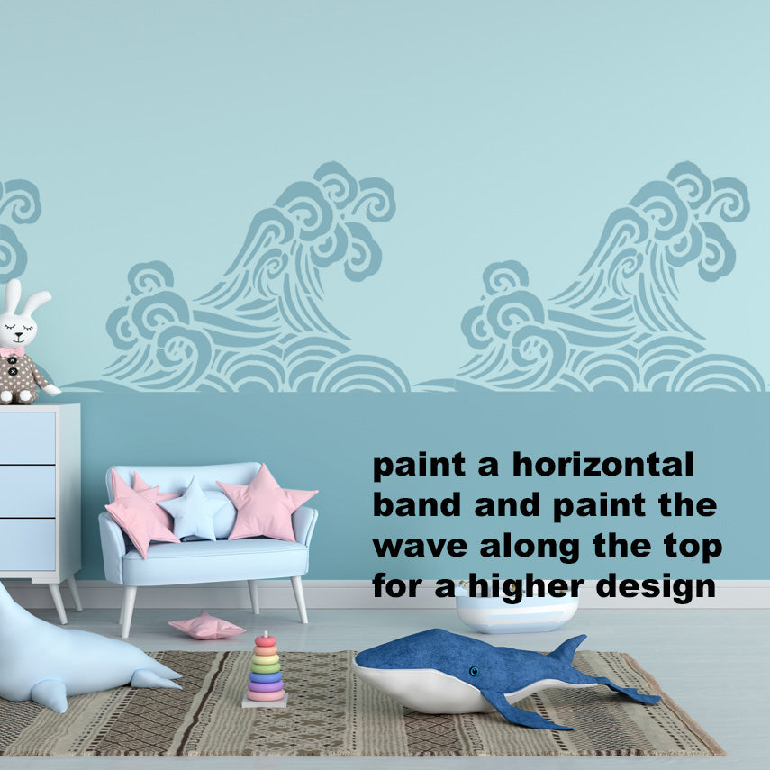 Ocean Wave Wall Stencil Symmetrical Waves Stencil | Kristie Taylor