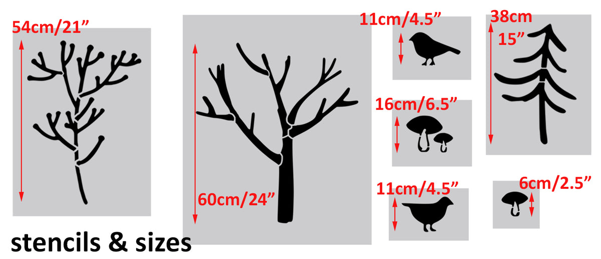 Whimsical Wood Wall Mural Stencil Set, Woodland Tree Silhouette ...