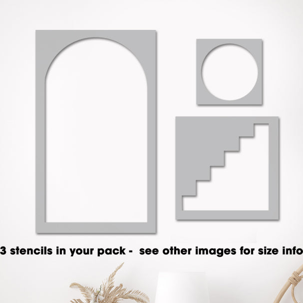 ARCH, STAIRS & SUN Abstract Stencil Kit, Boho Wall Shapes Painting Ste ...