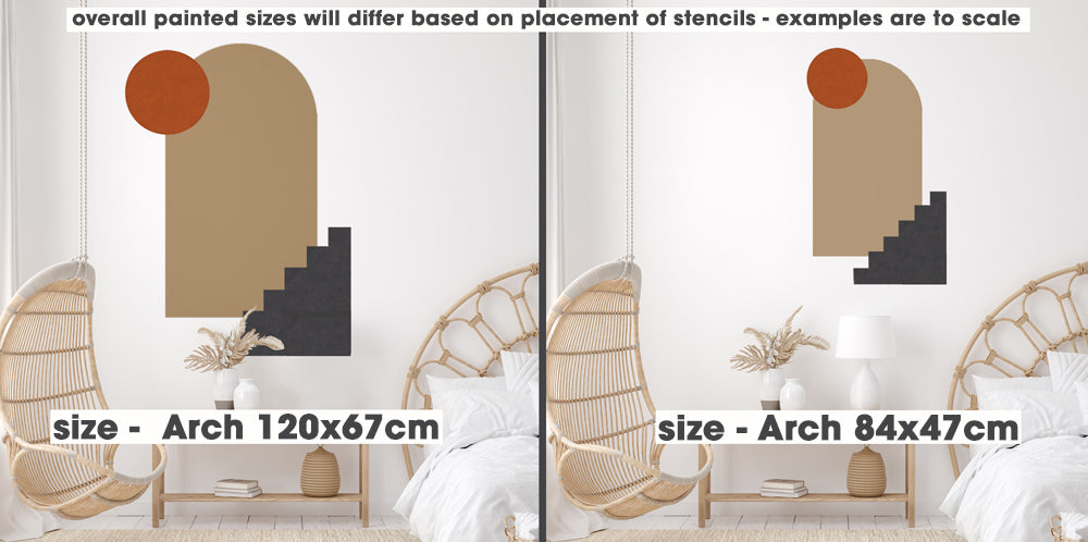 ARCH, STAIRS & SUN Abstract Stencil Kit, Boho Wall Shapes Painting Ste ...