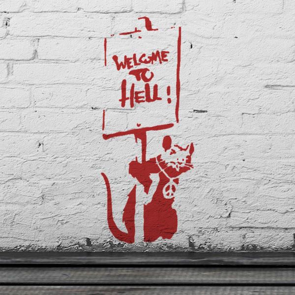 Banksy Rat Welcome To Hell Stencil - Ideal Stencils – IdealStencils