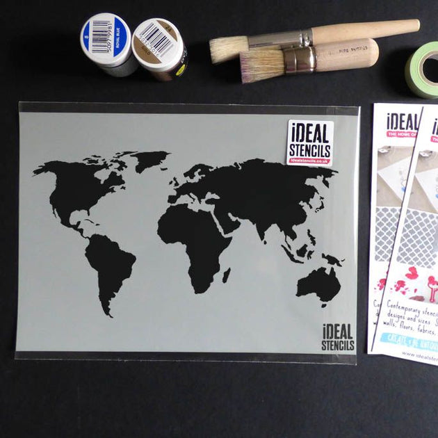 World Map Stencil - Wall Painting & Home Decor | Ideal Stencils ...